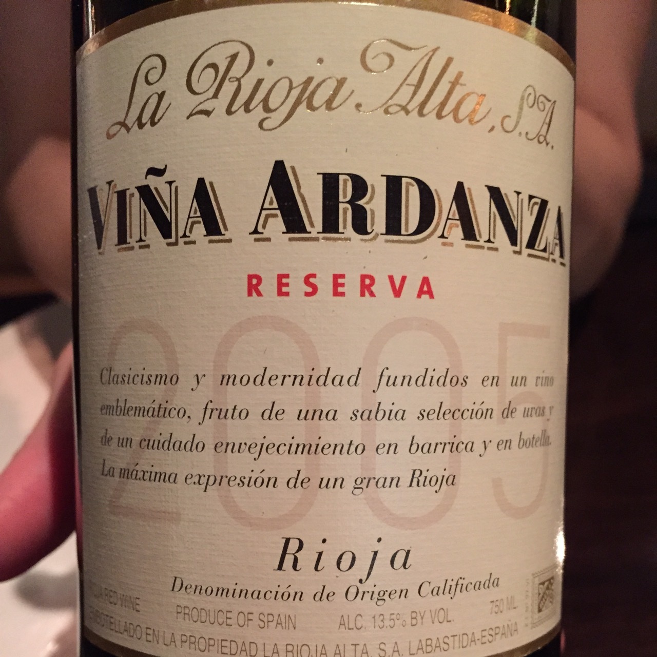 La Rioja Alta Reserva Viña Ardanza Rioja Tempranillo Garnacha
